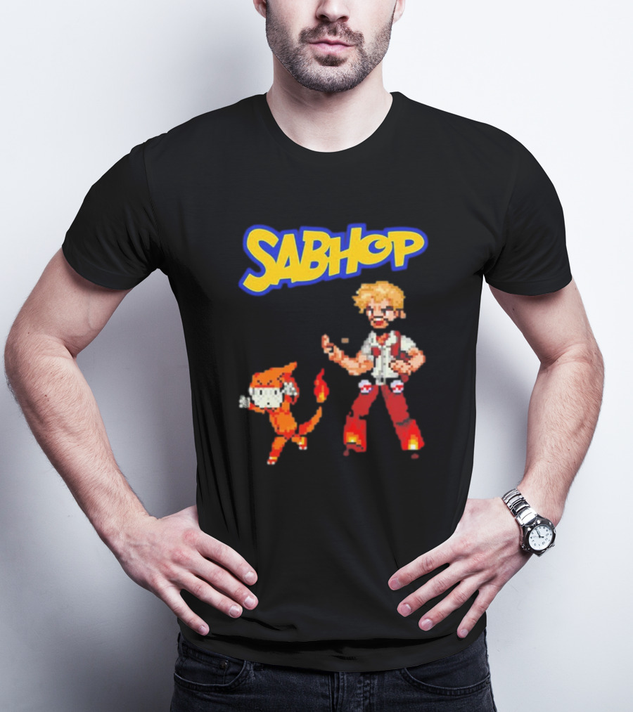 Sabhop Pixel Art Pokemon Trainer With Fire Creature T-Shirt
