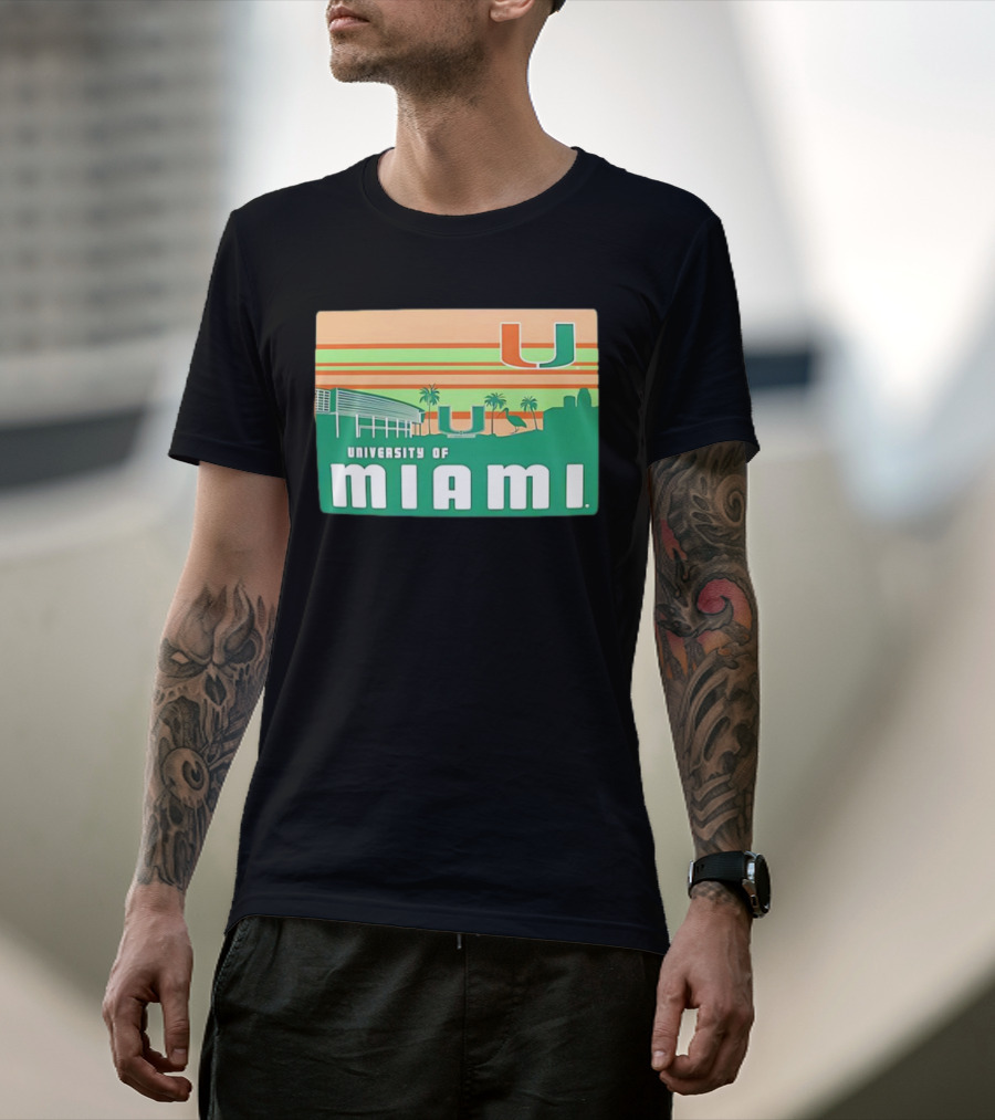 University Of Miami Hurricanes Retro Campus Skyline Palm Trees T-Shirt