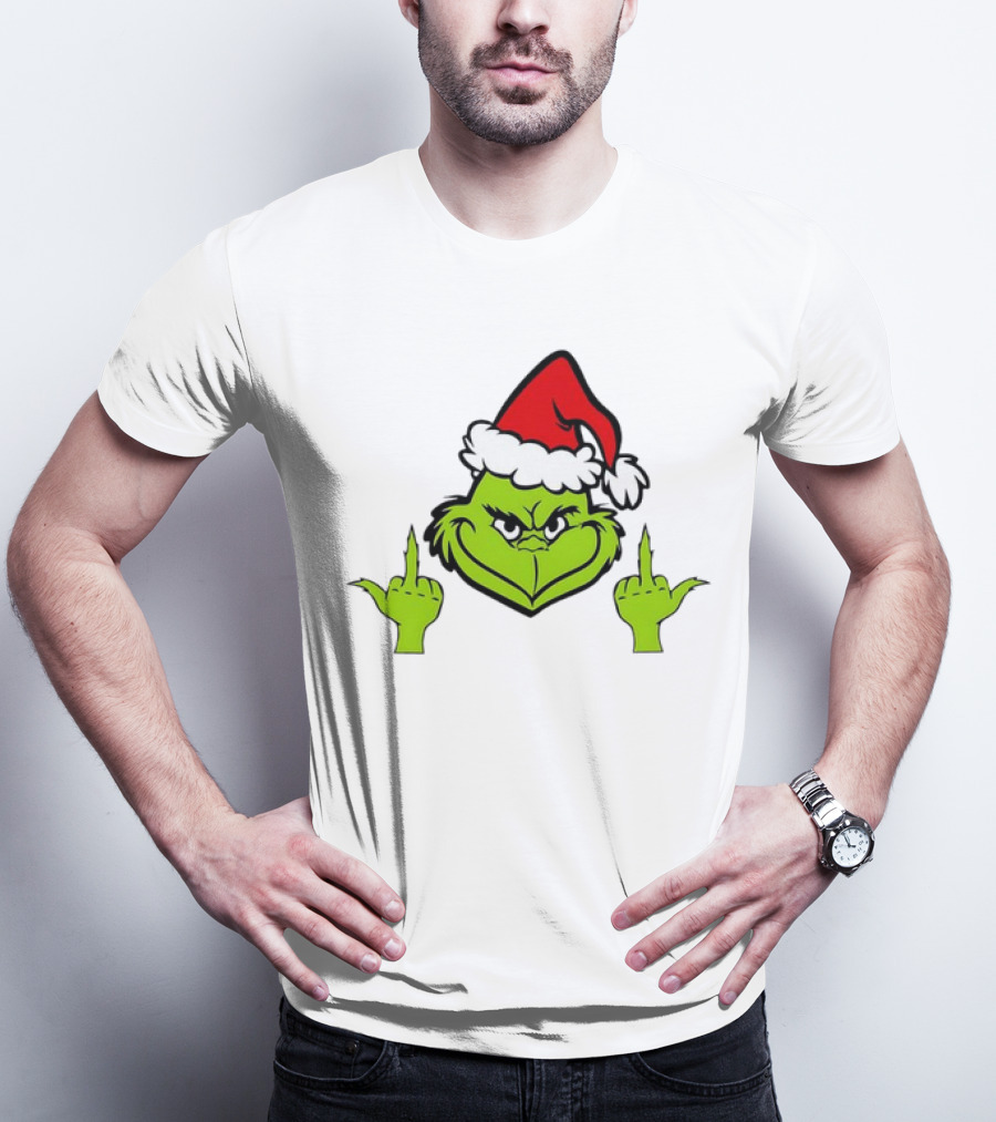 Grinch Middle Finger Funny Grinchmas Santa Claus Iconic Holiday Humor T-Shirt