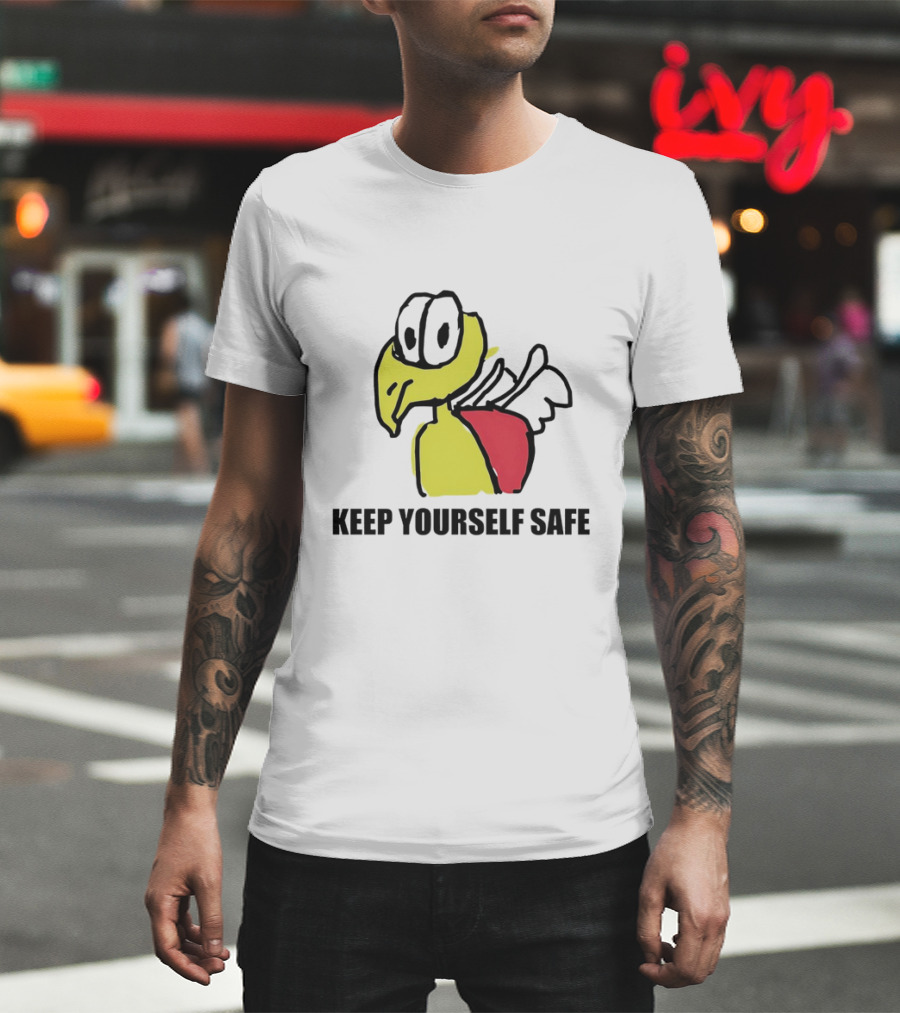 Keep Yourself Safe Bird With White Wings And Red Patch T-Shirt