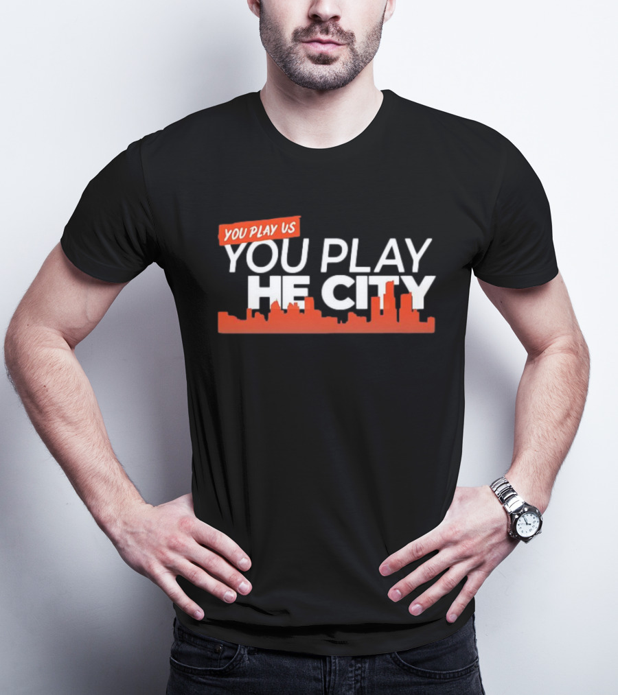 Detroit Tigers You Play Us You Play The City Skyline Orange Text T-Shirt