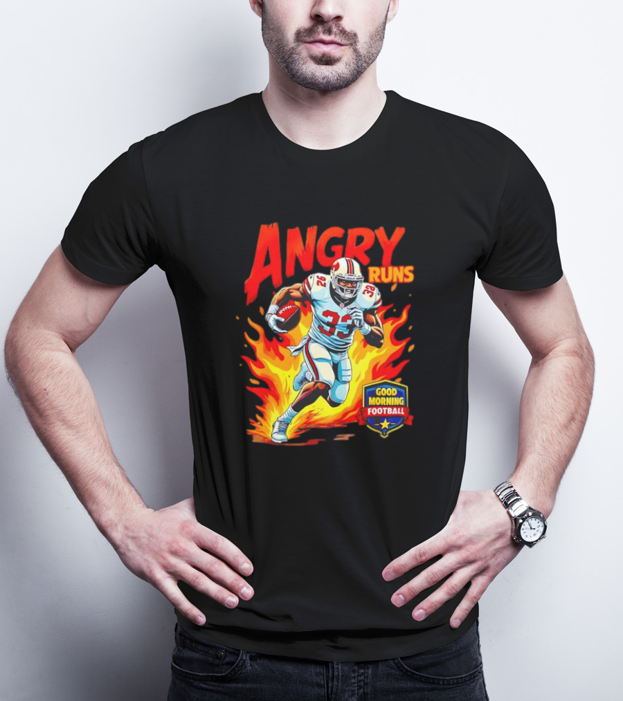 Angry Runs Good Morning Football Flaming Football Player 26 T-Shirt