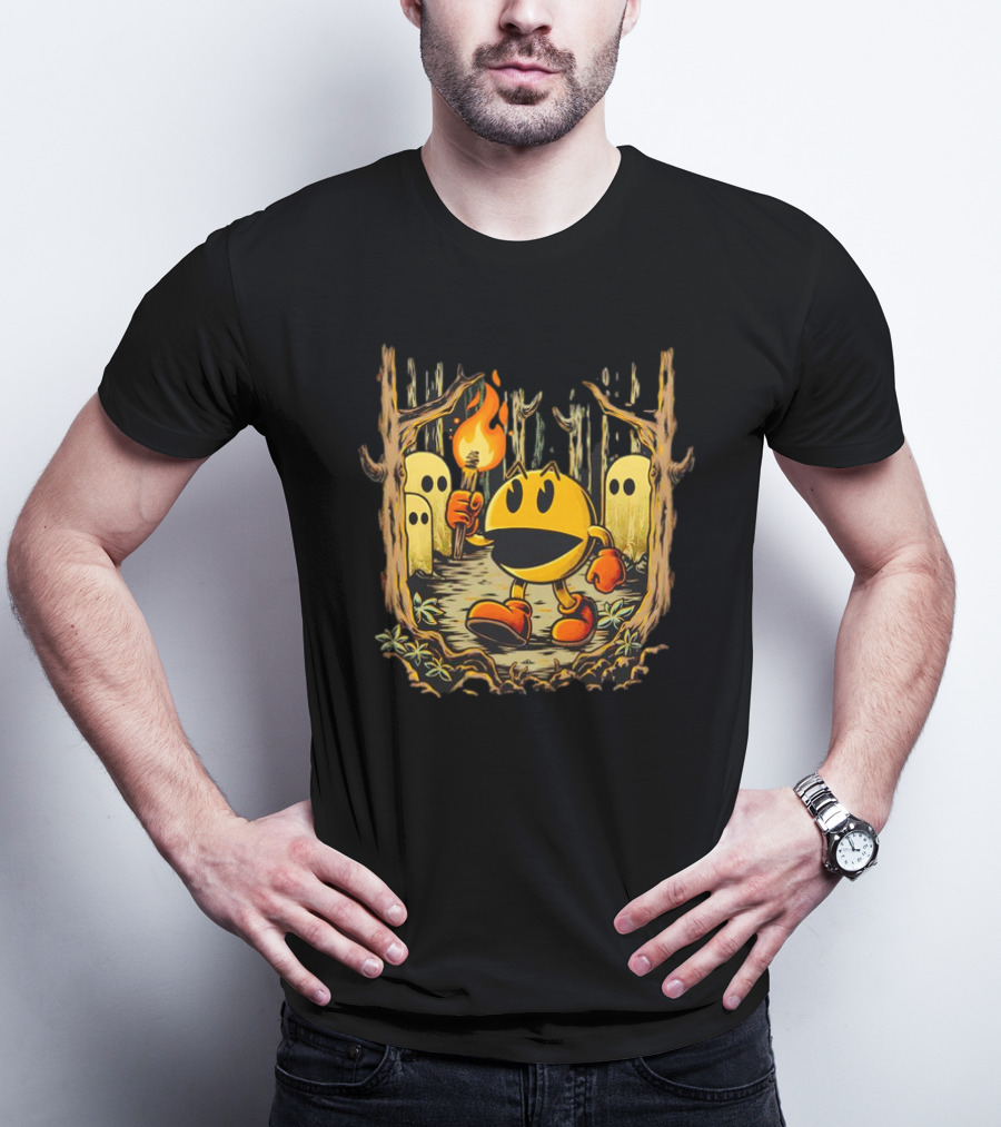 Pac Man Game Forest Torch Adventure With Ghosts T-Shirt