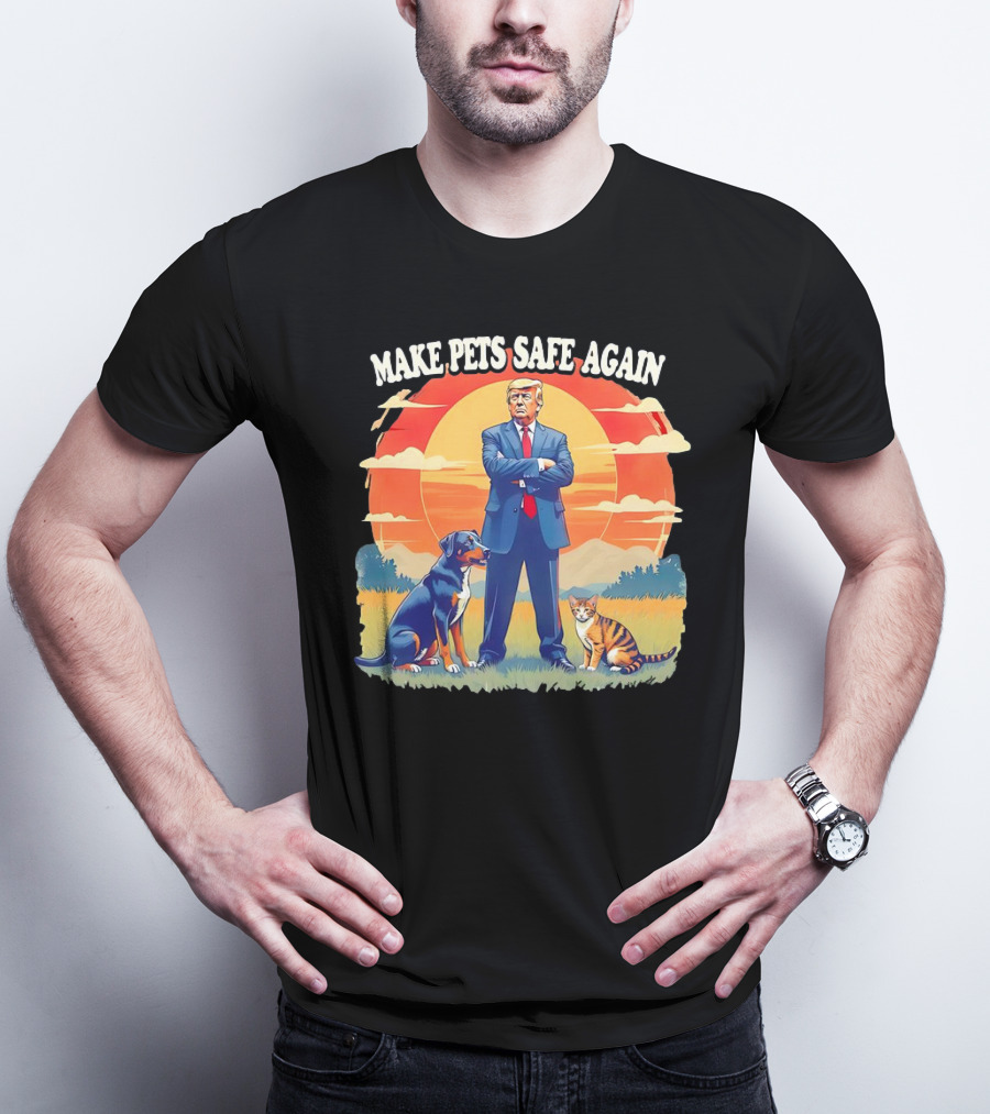 Make Pets Safe Again Dog Cat Sunset Scene T-Shirt