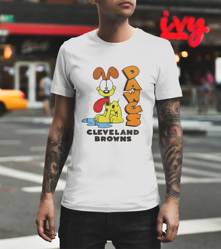 Dawgs Cleveland Browns Odie Garfield Cartoon T-Shirt