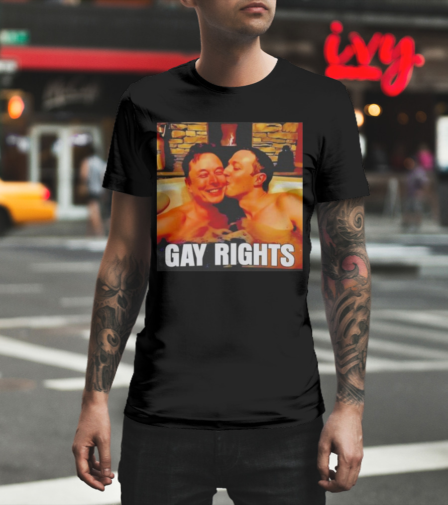 GAY RIGHTS Elon Musk Mark Zuckerberg Kissing Hot Tub Fireplace T-Shirt