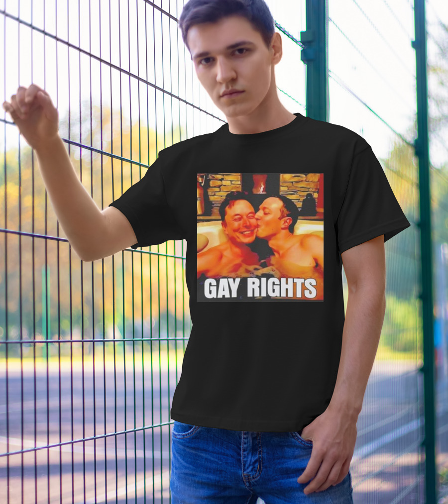 GAY RIGHTS Elon Musk Mark Zuckerberg Kissing Hot Tub Fireplace T-Shirt