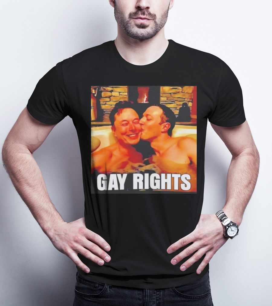GAY RIGHTS Elon Musk Mark Zuckerberg Kissing Hot Tub Fireplace T-Shirt