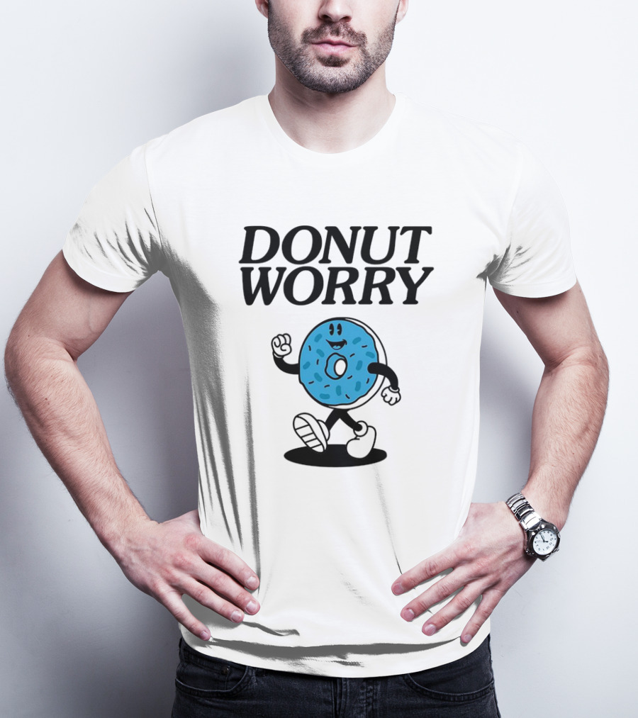DONUT WORRY Smiley Face Walking Doughnut Character T-Shirt
