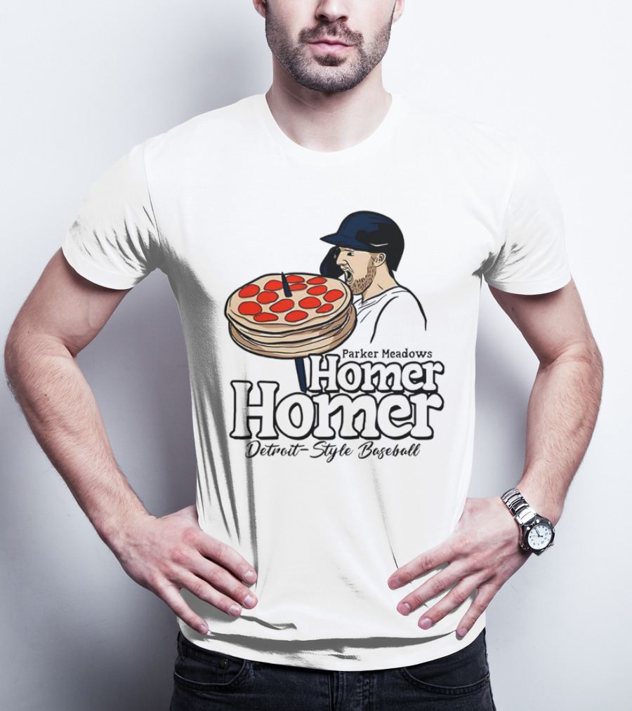 Parker Meadows Homer Homer Detroit-Style Baseball Pizza T-Shirt