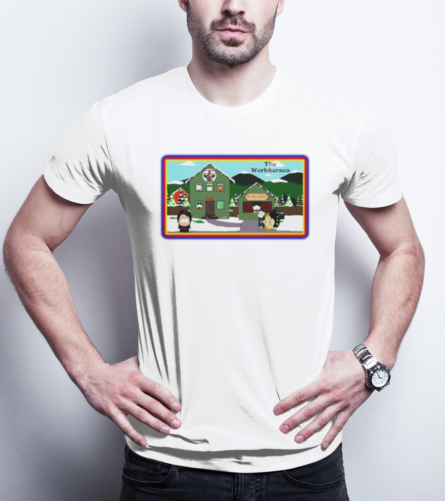 The Workhorses South Park Cartoon Snowy Neighborhood Scene T-Shirt