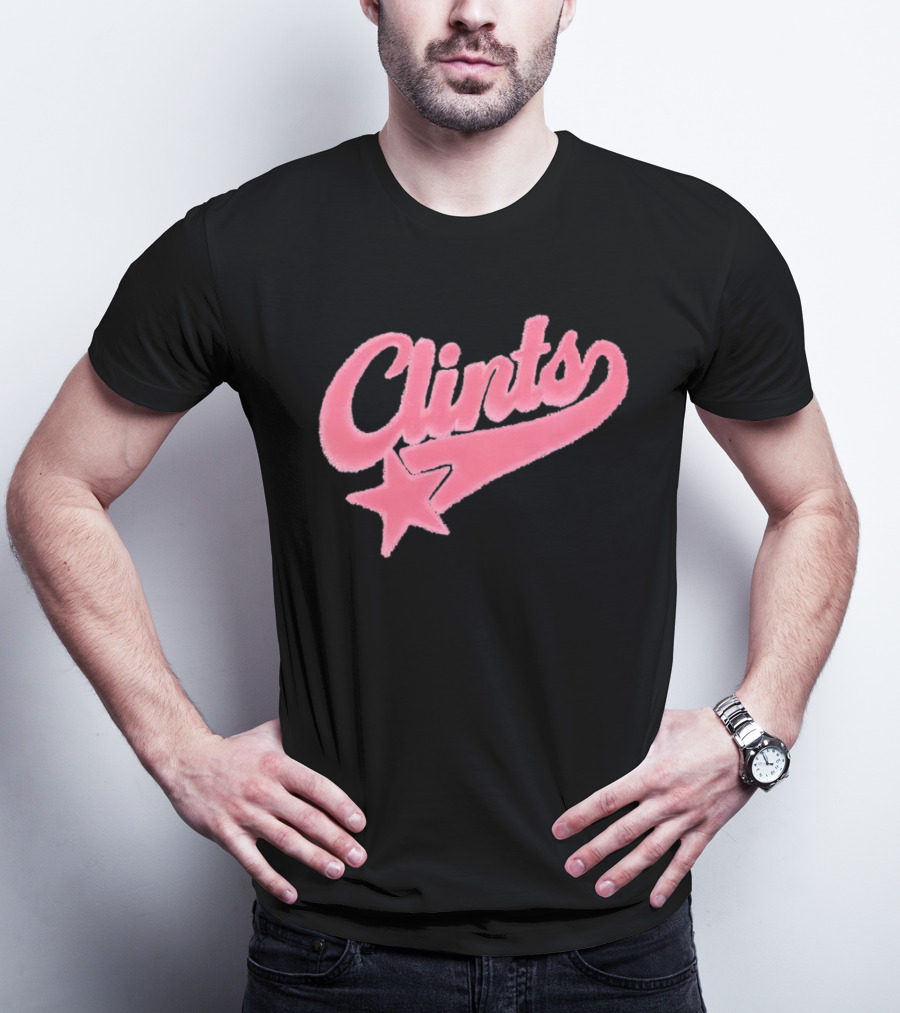 Clints Pink Fuzzy Star Script T-Shirt