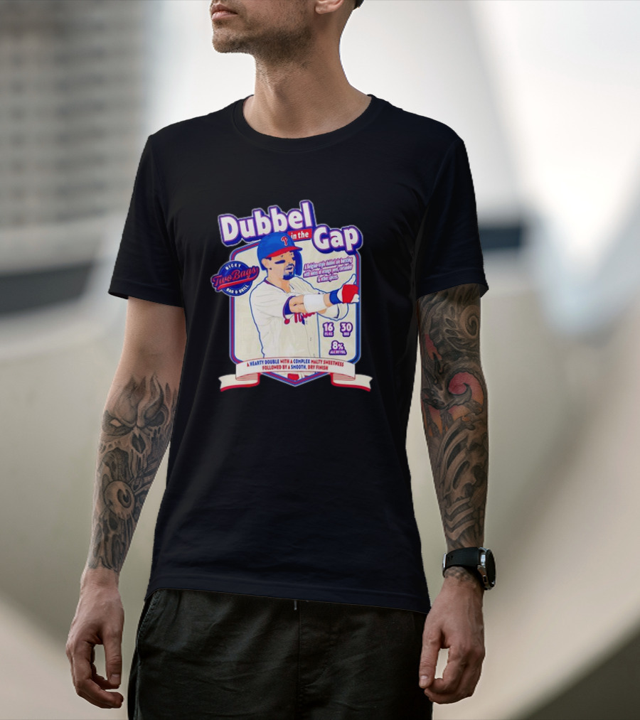 Dubbel In The Gap Nicky Two Bags Baseball Beer Label T-Shirt
