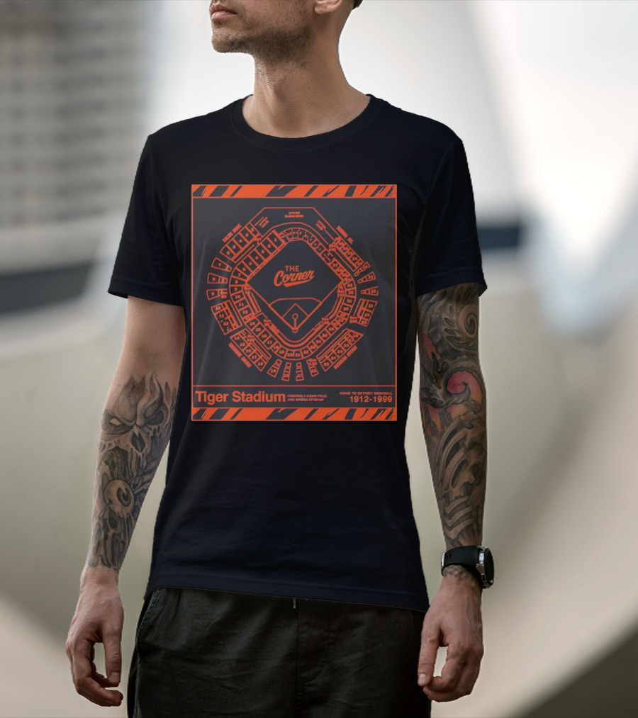 The Corner Tiger Stadium Detroit Baseball 1912-1999 Map T-Shirt