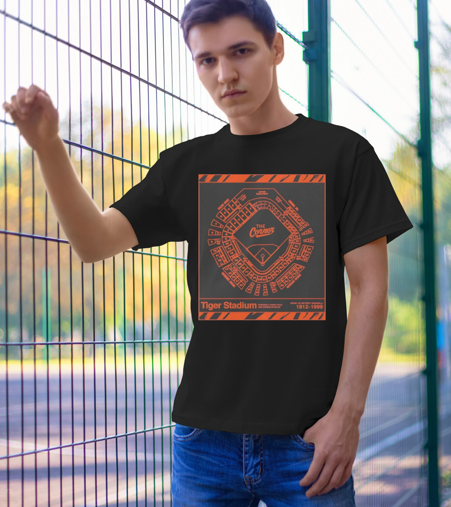 The Corner Tiger Stadium Detroit Baseball 1912-1999 Map T-Shirt