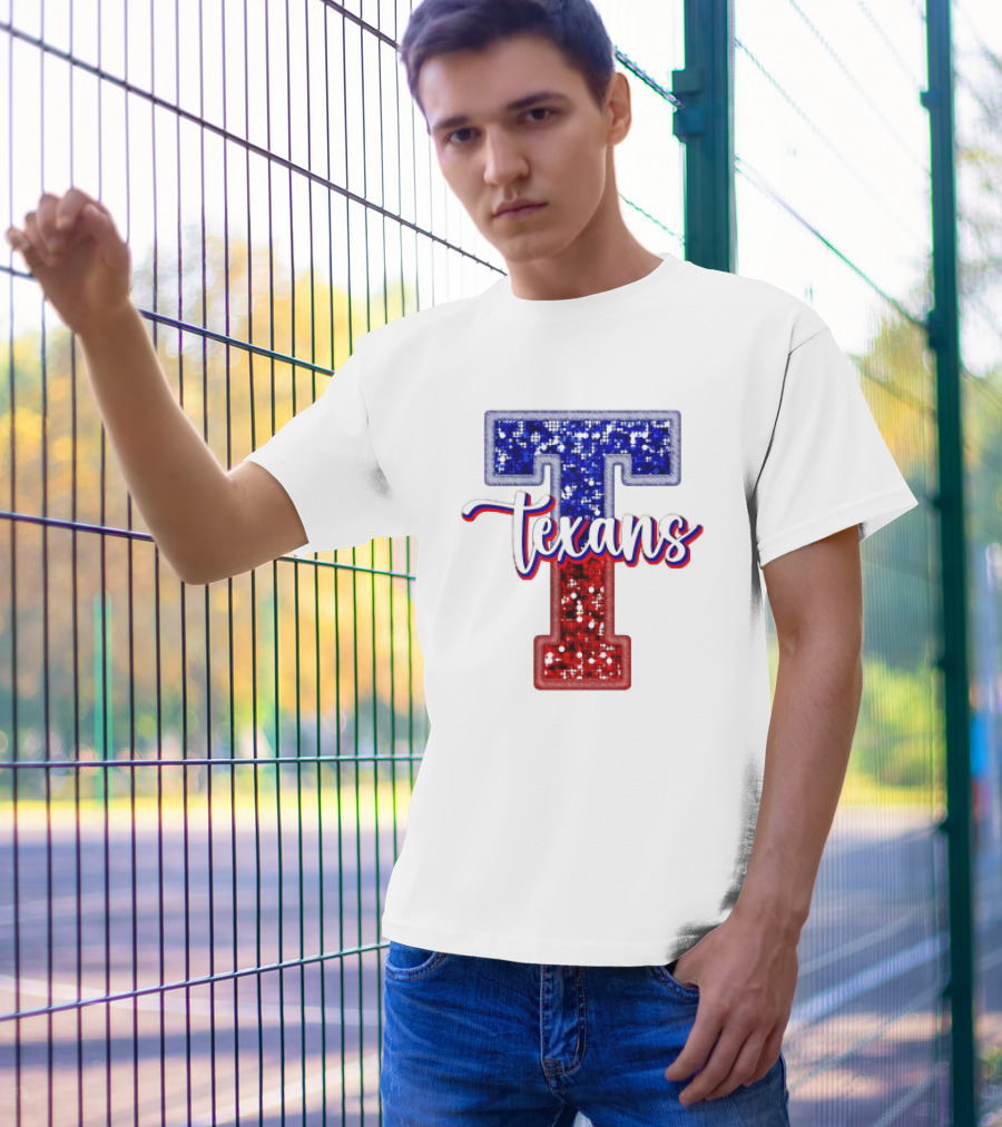 Texans Glitter Football T Red Blue T-Shirt