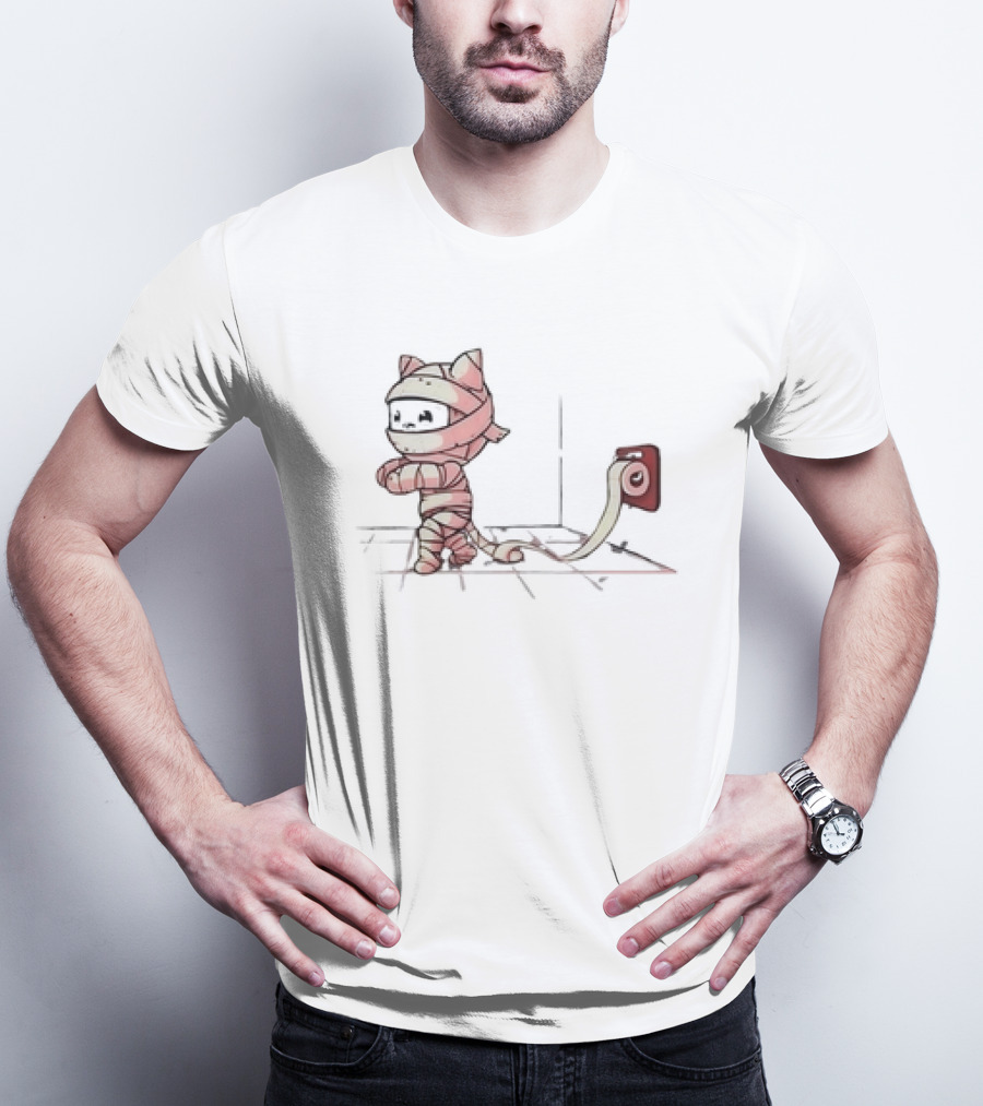 Mummy Cat Wrapped In Toilet Paper Playful Cute T-Shirt