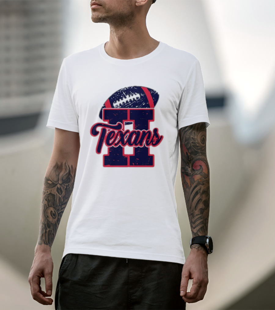 Retro Vintage Texans Football H Logo With Football T-Shirt