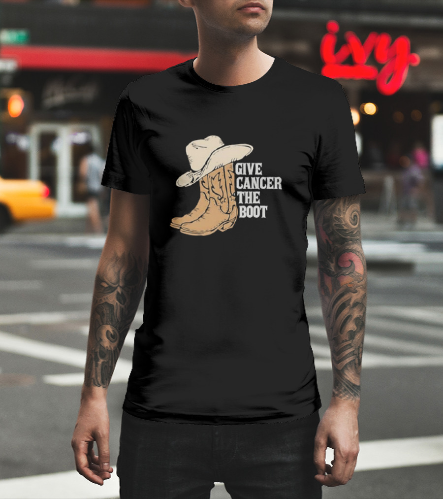 Give Cancer The Boot Retro Cowboy Hat And Boots T-Shirt