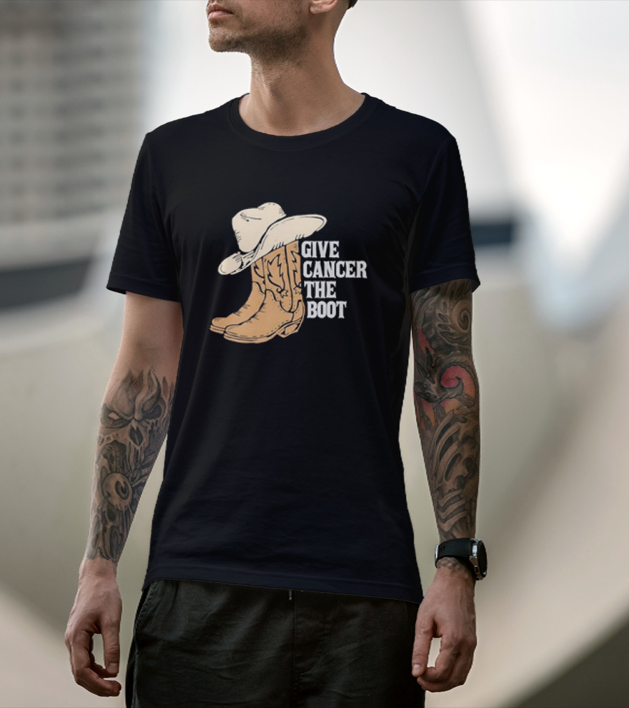 Give Cancer The Boot Retro Cowboy Hat And Boots T-Shirt