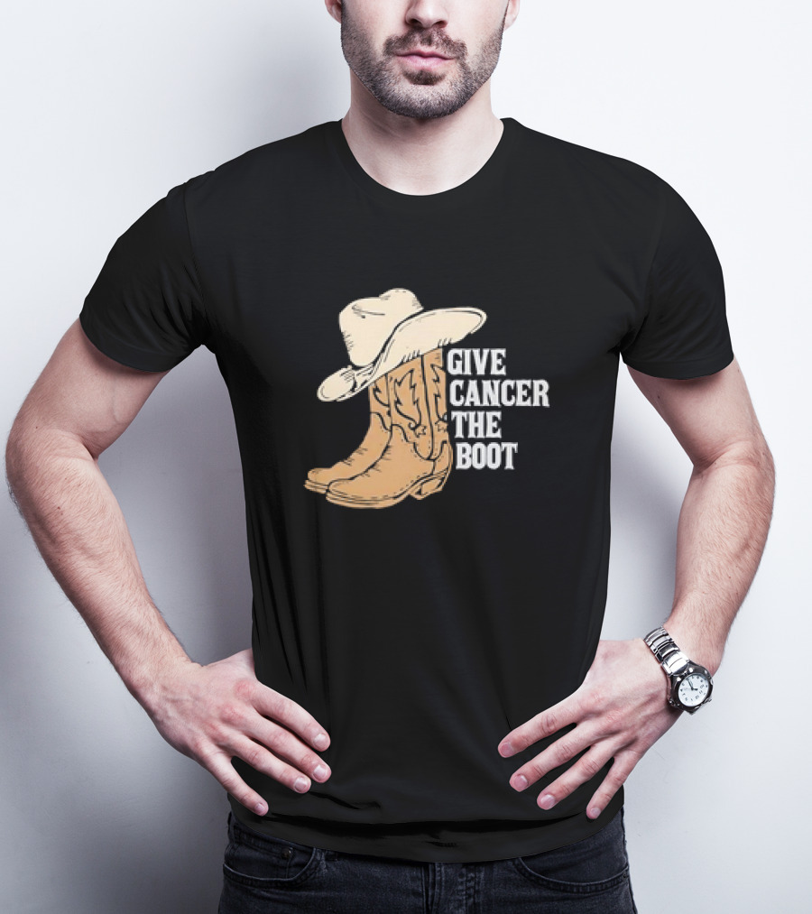 Give Cancer The Boot Retro Cowboy Hat And Boots T-Shirt