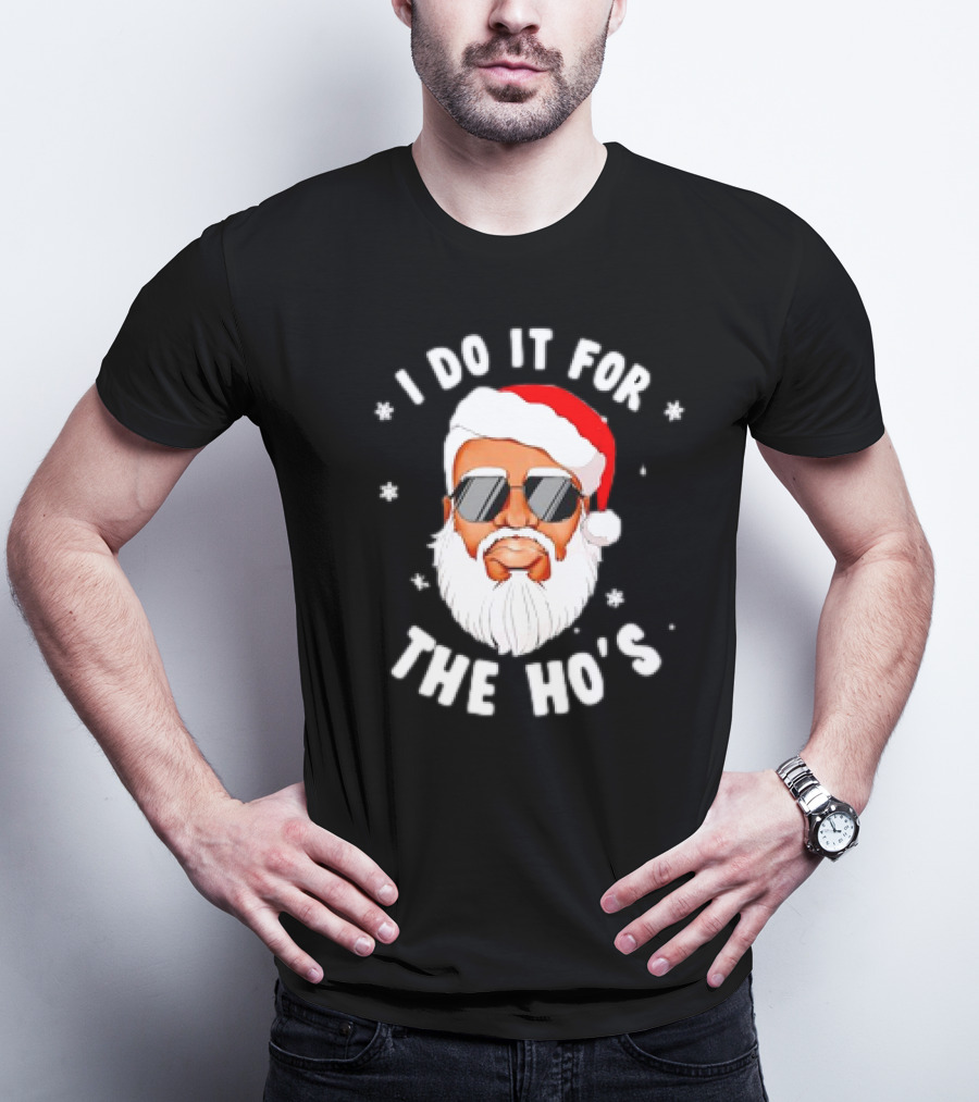 I Do It For The Ho's African American Santa Christmas Black T-Shirt
