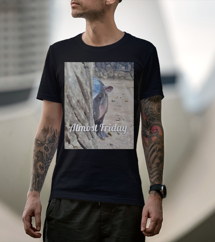 Almost Friday Peek Hippo Behind Tree T-Shirt