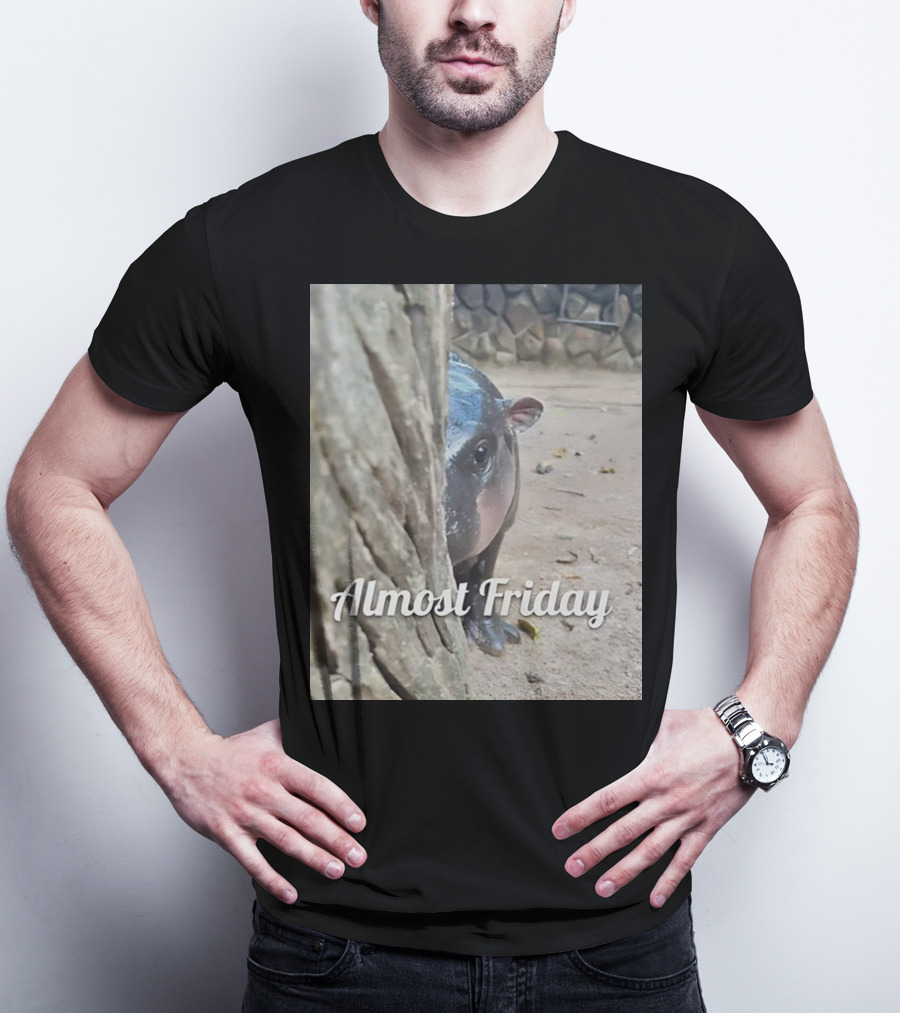 Almost Friday Peek Hippo Behind Tree T-Shirt