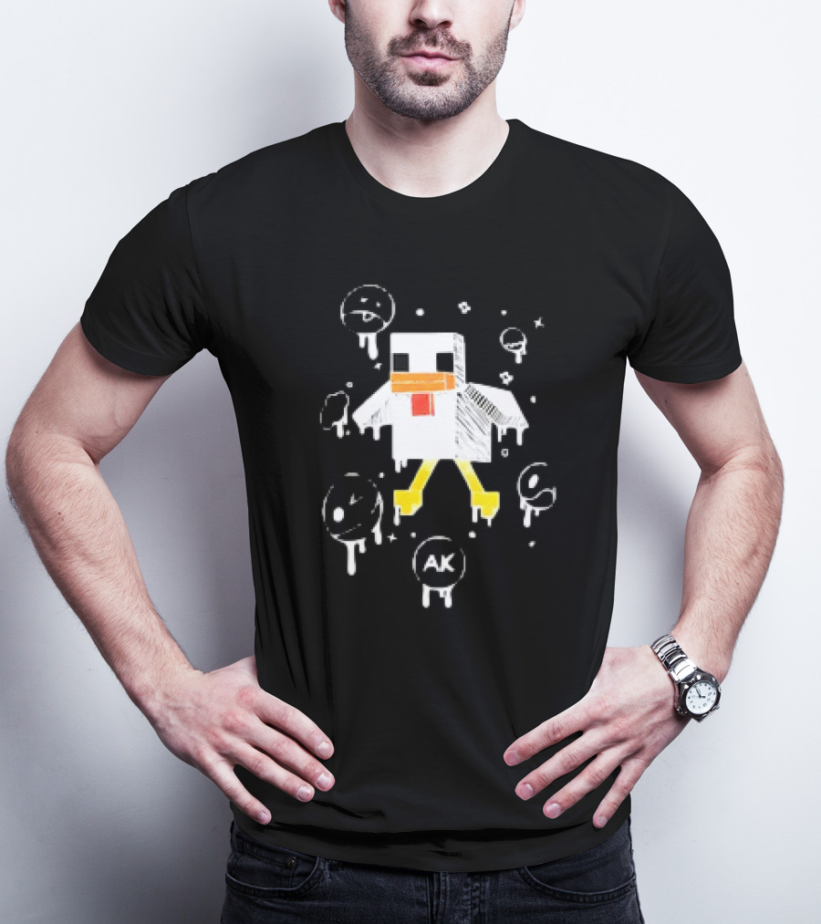 Van Meneer Kippie AK Blocky Chicken With Dripping Faces T-Shirt