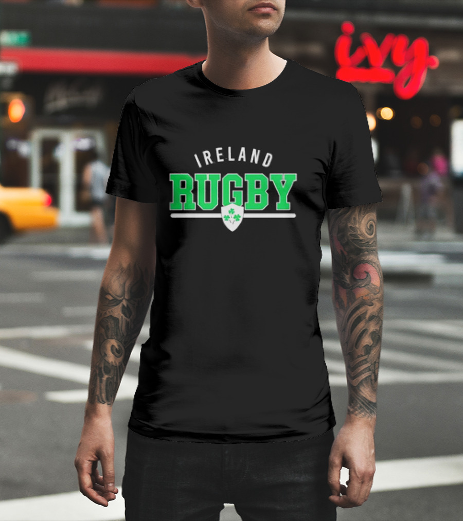Ireland Rugby Wordmark Nations Supersoft Logo Shamrock Shield T-Shirt