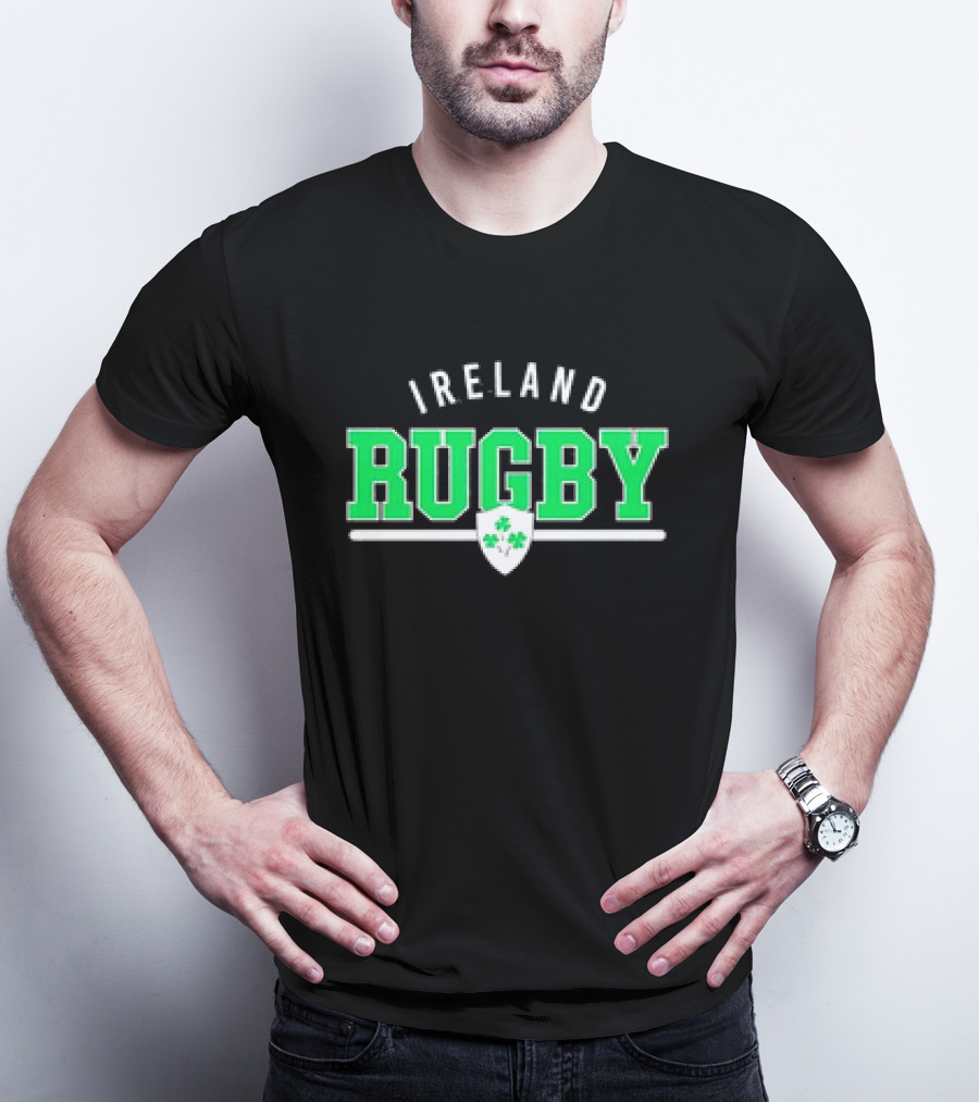 Ireland Rugby Wordmark Nations Supersoft Logo Shamrock Shield T-Shirt
