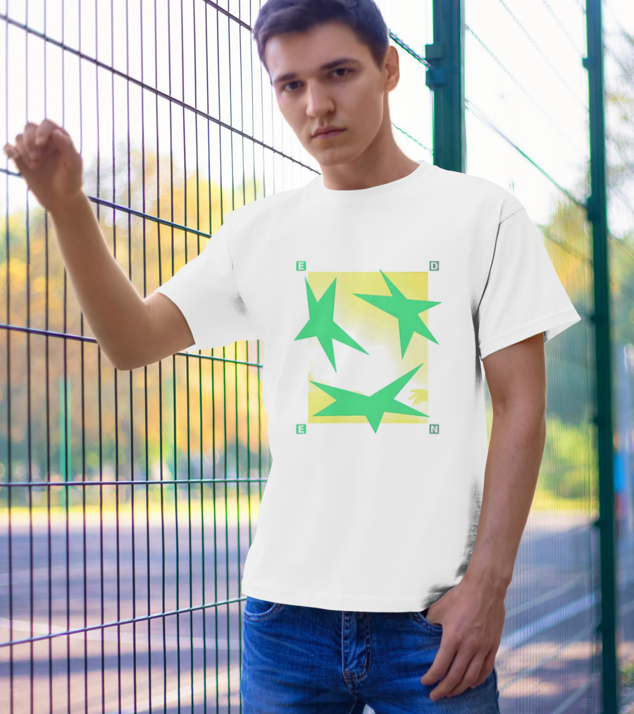 Eden Star Green Tri-Star Design With Yellow Background T-Shirt
