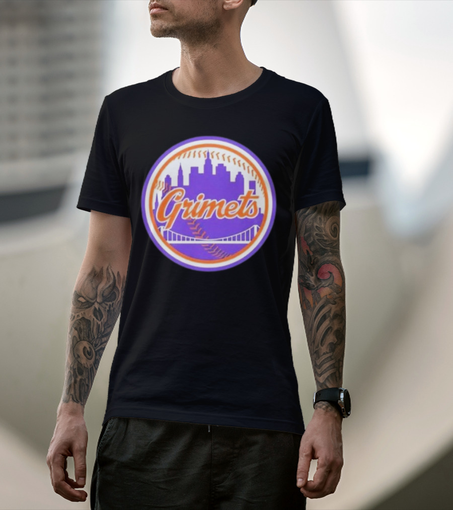 Grimets Ny Mets Skyline Purple Baseball Circle T-Shirt