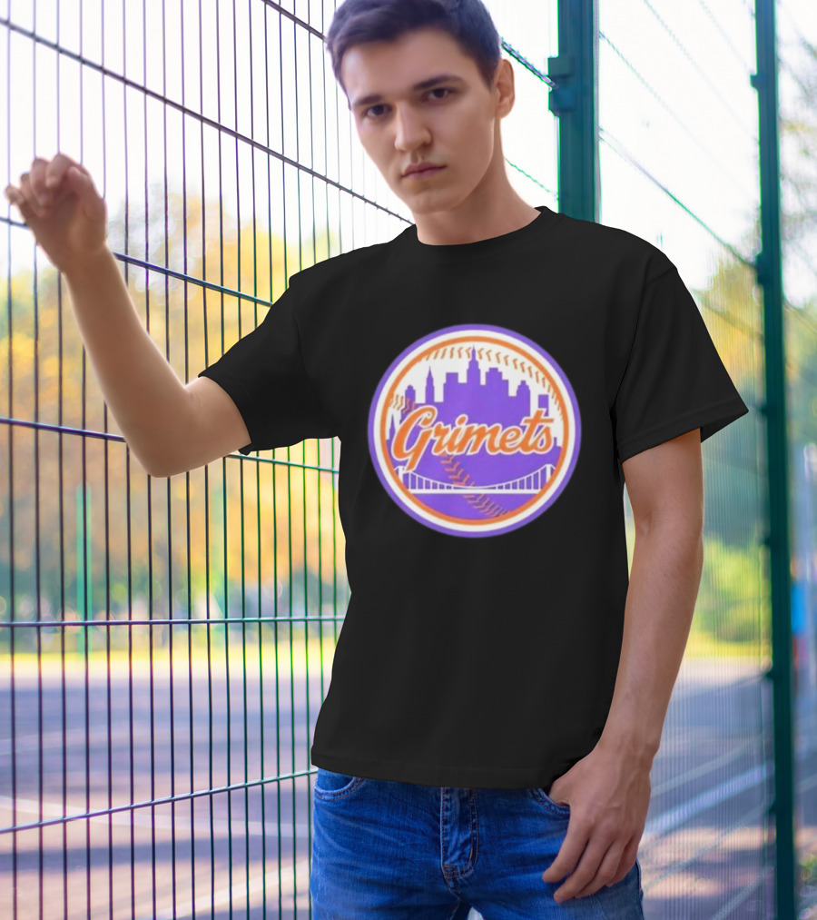 Grimets Ny Mets Skyline Purple Baseball Circle T-Shirt
