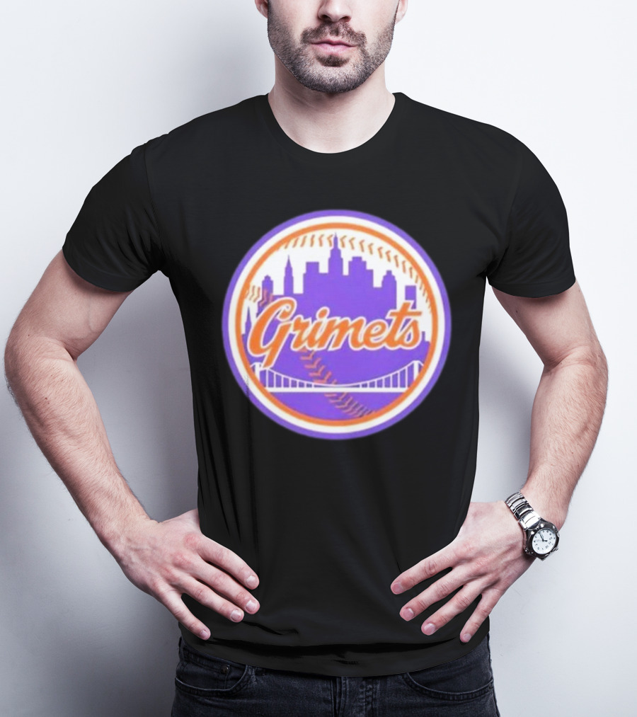 Grimets Ny Mets Skyline Purple Baseball Circle T-Shirt
