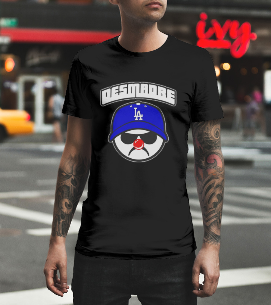 Desmadre LA Dodgers Blue Hat Clown Nose Face T-Shirt