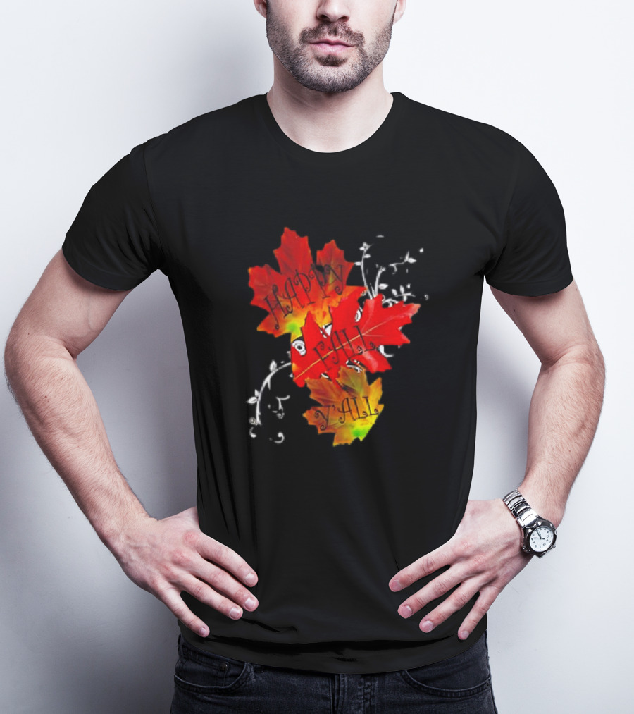 Happy Fall Y’all Red Leaves And Swirls T-Shirt