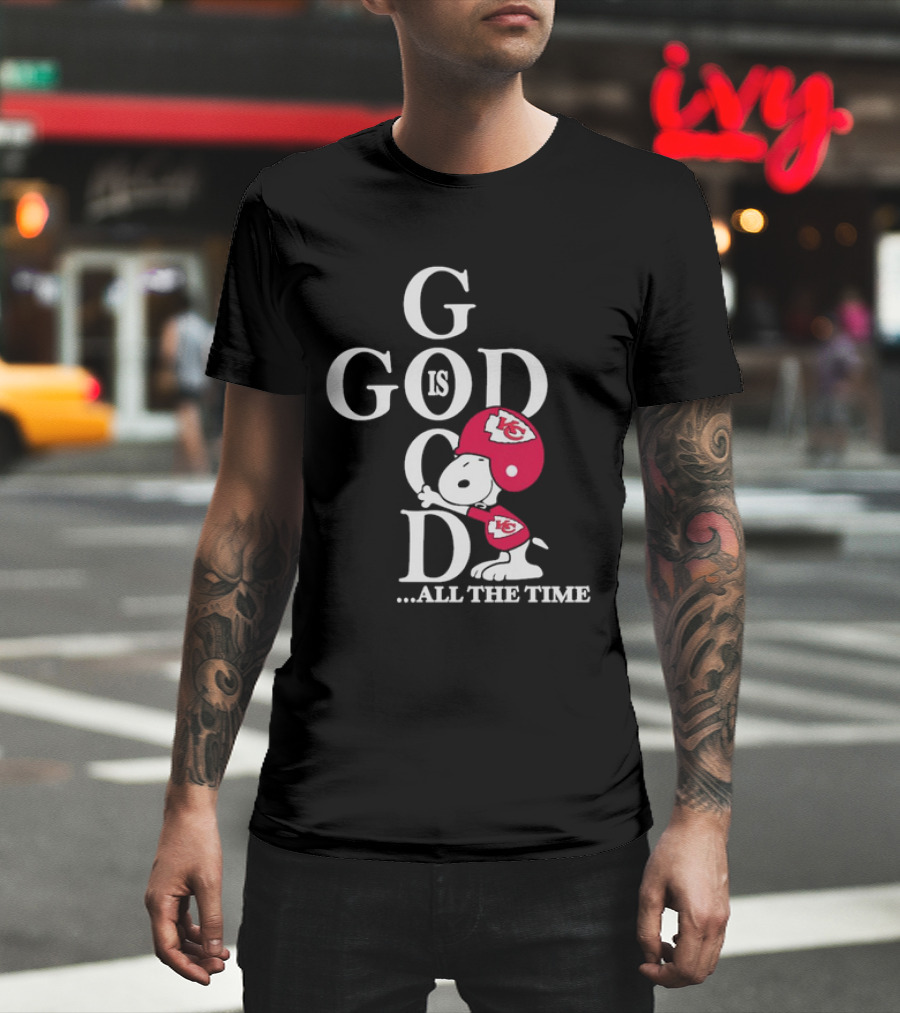 Kansas City Chiefs Snoopy God Is Good All The Time Football Fan Iconic Character Team Spirit T-Shirt