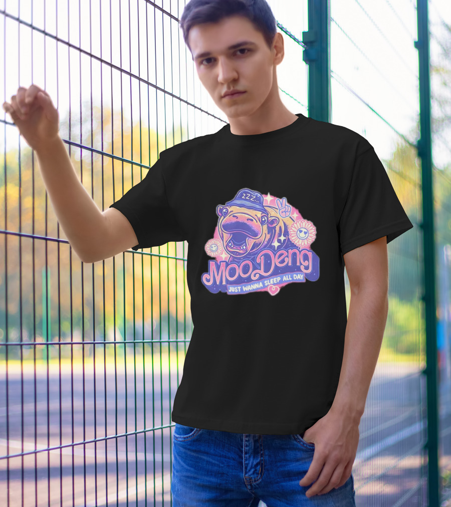 Moo Deng The Hippopotamus Peaceful Sleep ZZZ Just Wanna Sleep All Day T-Shirt