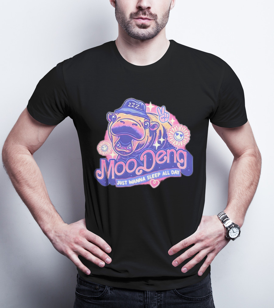 Moo Deng The Hippopotamus Peaceful Sleep ZZZ Just Wanna Sleep All Day T-Shirt