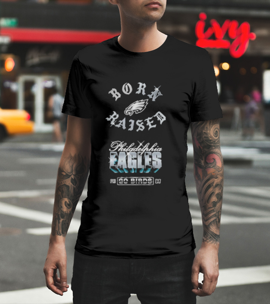 Born Raised Philadelphia Eagles Go Birds Chrome Rocker T-Shirt