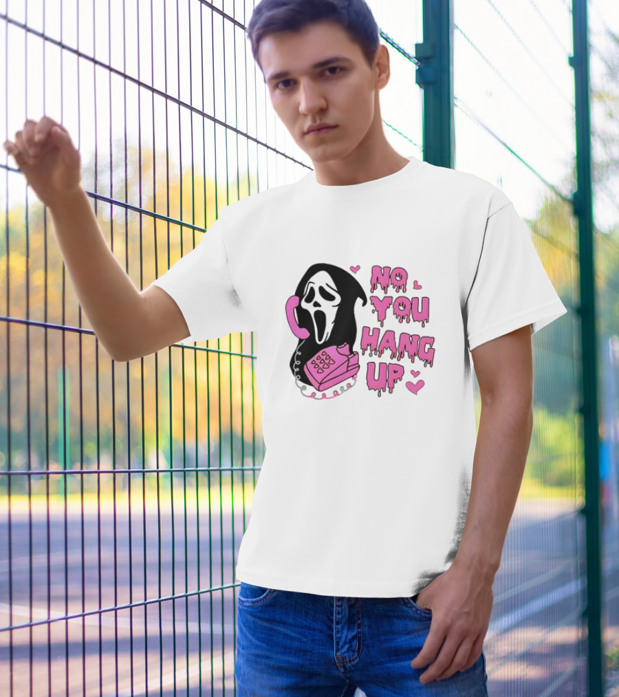 Ghost Face No You Hang Up Pink Phone Scream Hearts T-Shirt