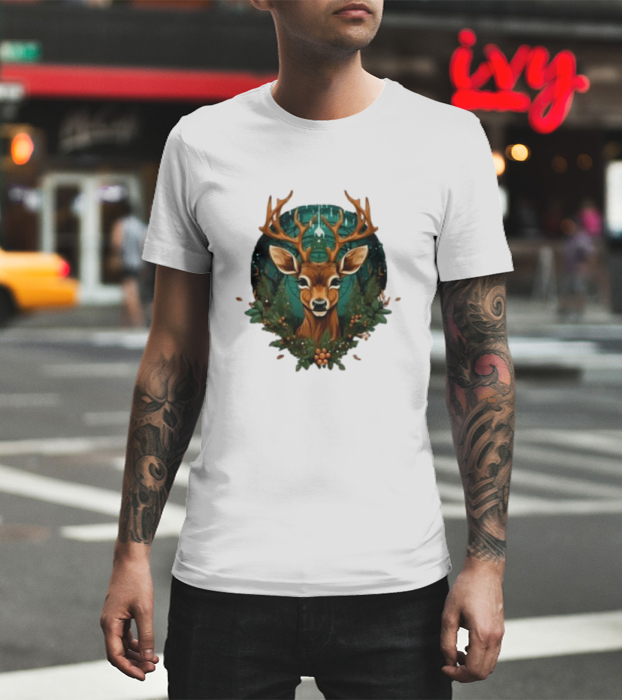 Kids Christmas Deer Forest Scene T-Shirt