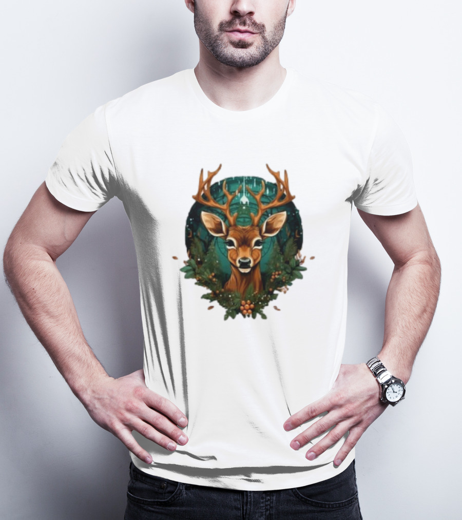 Kids Christmas Deer Forest Scene T-Shirt