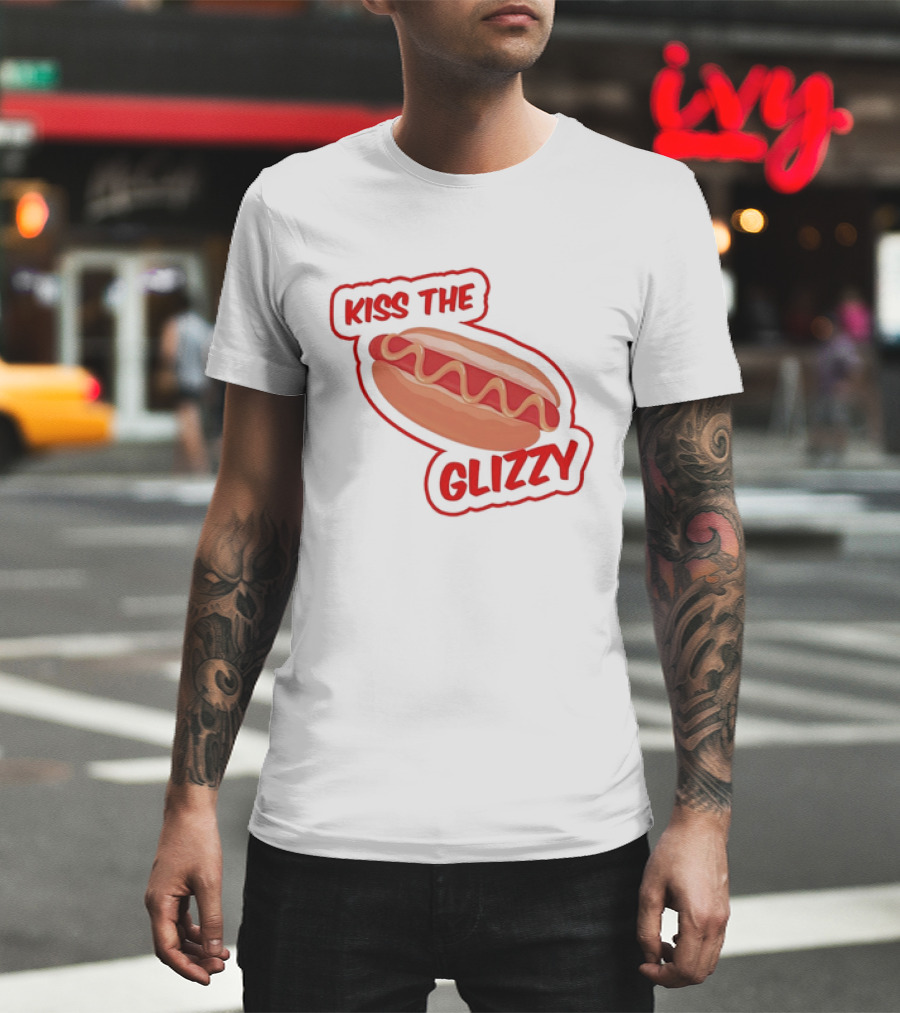 Kiss The Glizzy Hot Dog Bold Text With Mustard And Ketchup T-Shirt
