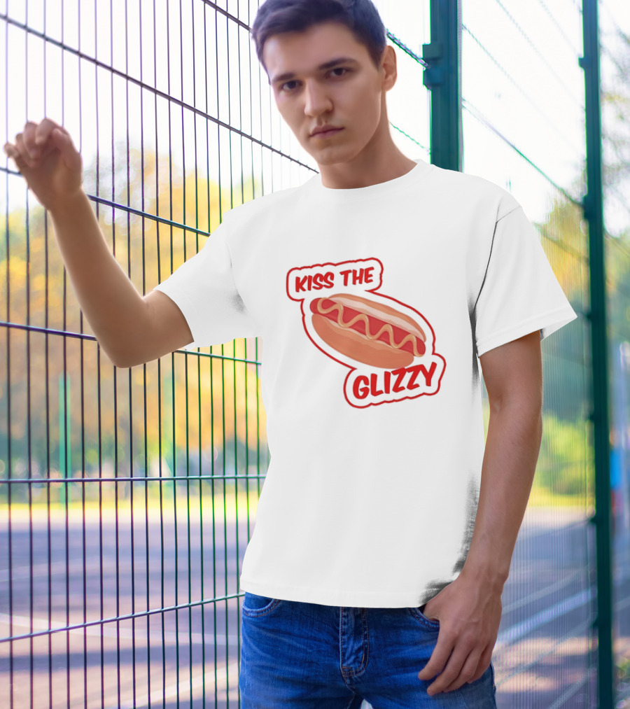 Kiss The Glizzy Hot Dog Bold Text With Mustard And Ketchup T-Shirt