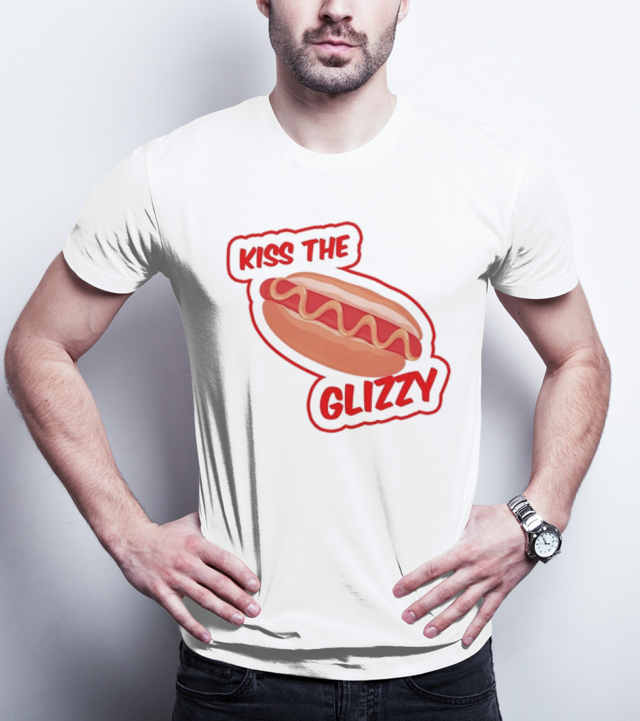 Kiss The Glizzy Hot Dog Bold Text With Mustard And Ketchup T-Shirt