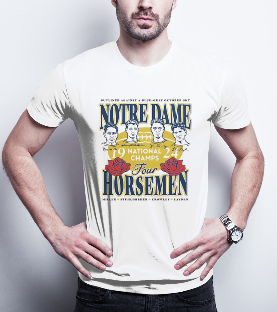 Outlined Against A Blue-Gray October Sky Notre Dame 1924 Four Horsemen National Champs T-Shirt