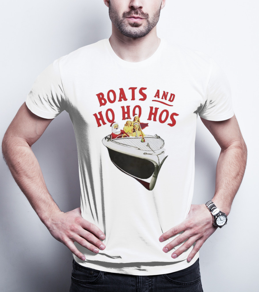 Santa Claus Boats And Ho Ho Hos Christmas Boat Party Holiday Fun T-Shirt