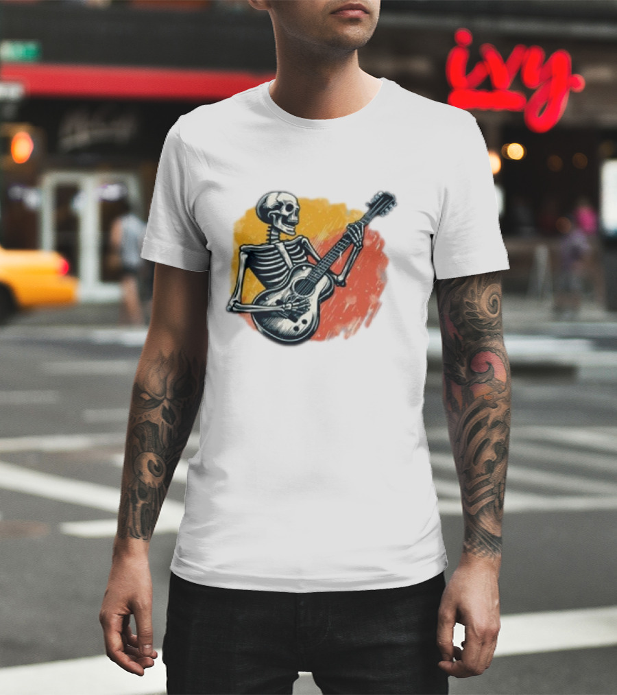 Skeleton Playing Guitar Rock Band T-Shirt